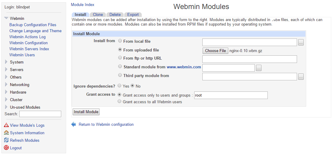Using Webmin Module To Manage Nginx Sites On Easyengine